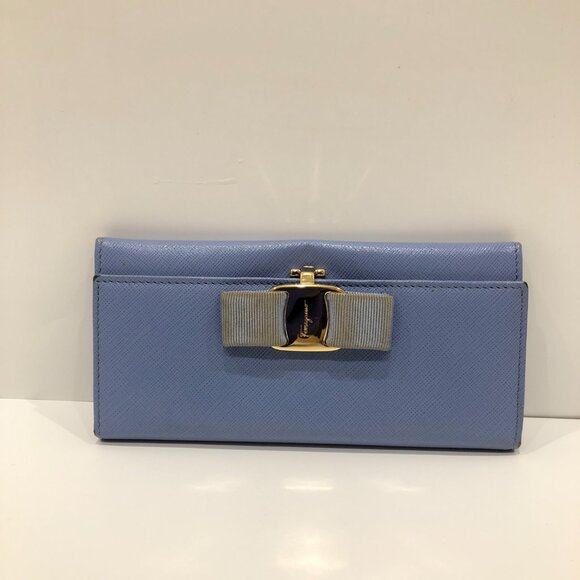 Salvatore Ferragamo | Bags | Ferragamo Blue Ribbon Vara Long Wallet ...